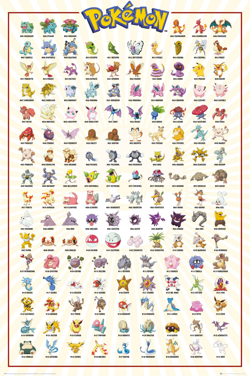Original 151 Pokemon Kanto Poster Original 151 Pokemon Kanto Poster