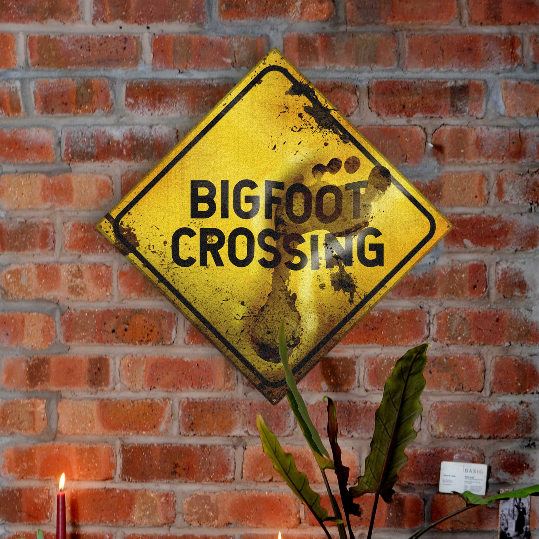 Big Foot Crossing, Sasquatch Warning Square Tin Sign
