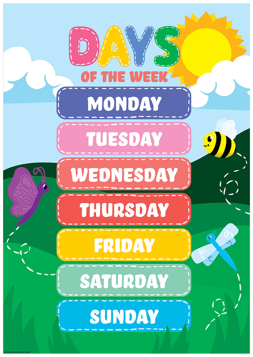 Days of The Week, Monday to Sunday Mini Poster